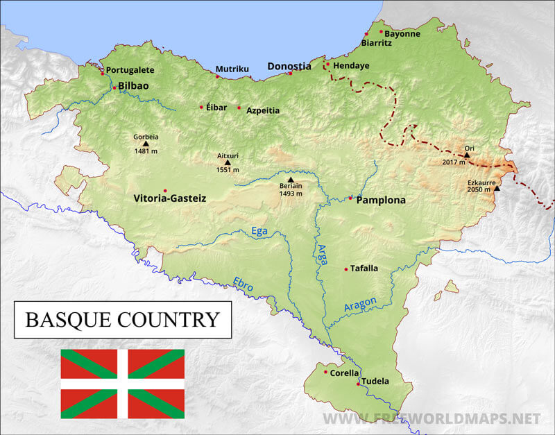 Basque Country Physical Map (greater region)