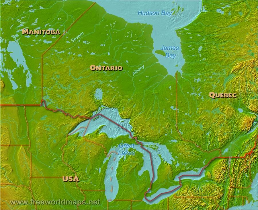 Physical map of Ontario