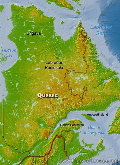 Physical map of Québec