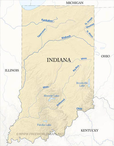 Physical map of Indiana